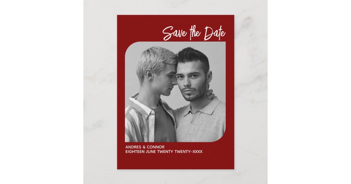 Refined Photo Save the Date Ruby Red Postcard | Zazzle