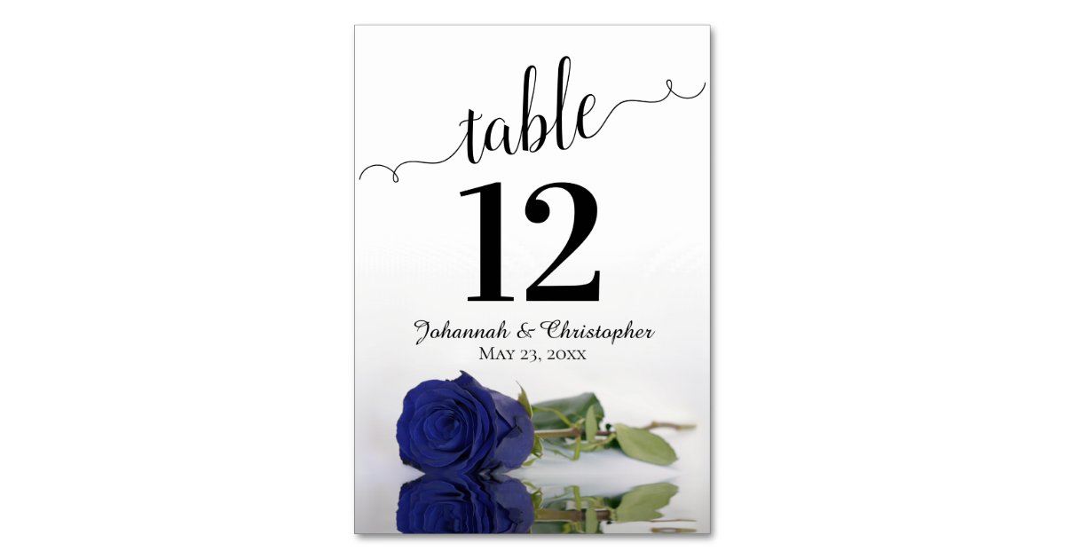 Reflecting Navy Blue Rose Elegant Wedding Table Number | Zazzle
