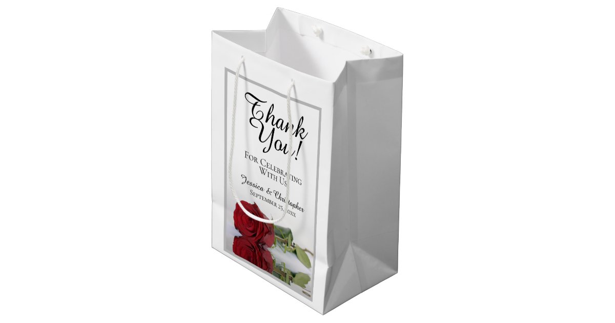 Reflecting Red Rose Wedding Thank You Medium Gift Bag | Zazzle