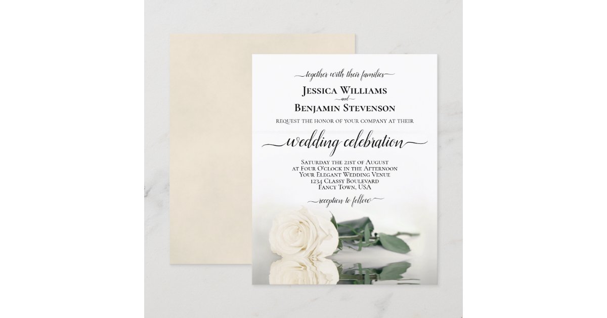 Reflecting White Rose BUDGET Wedding Invitation | Zazzle