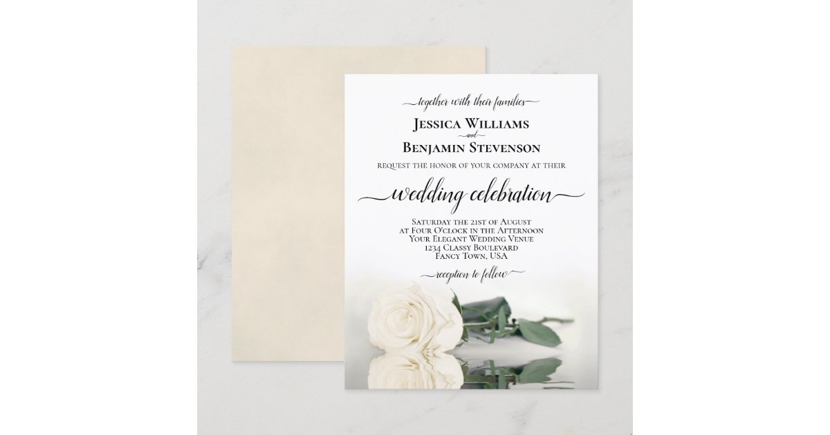 Reflecting White Rose BUDGET Wedding Invitation | Zazzle