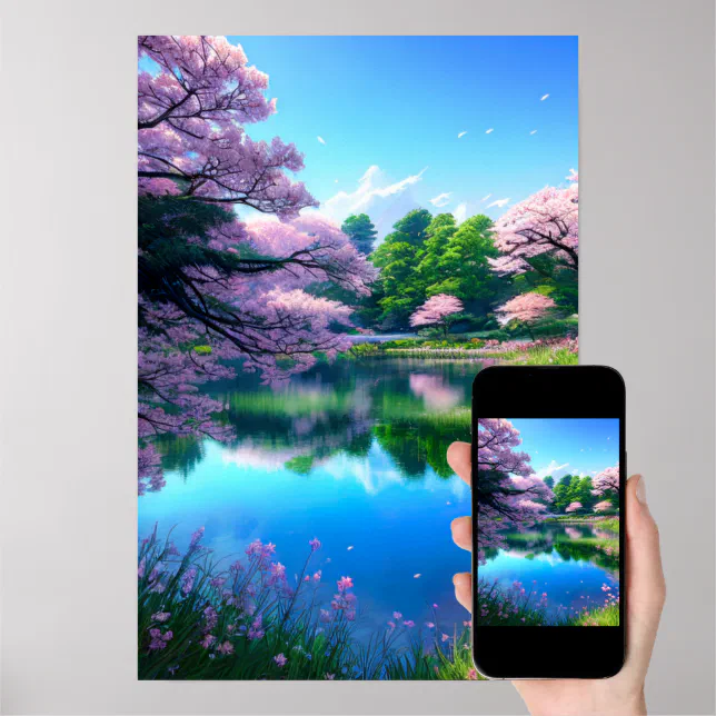 Reflection on the Lake, Blue Sky Poster | Zazzle