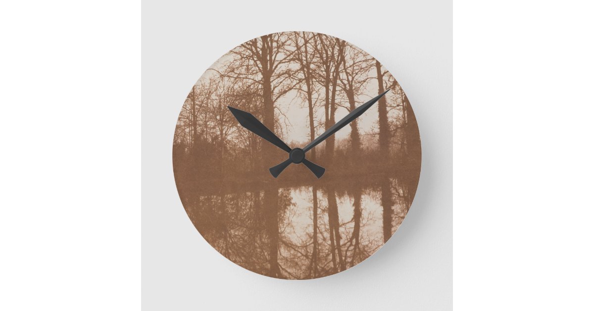 Reflections, 1843 (sepia photo) round clock | Zazzle