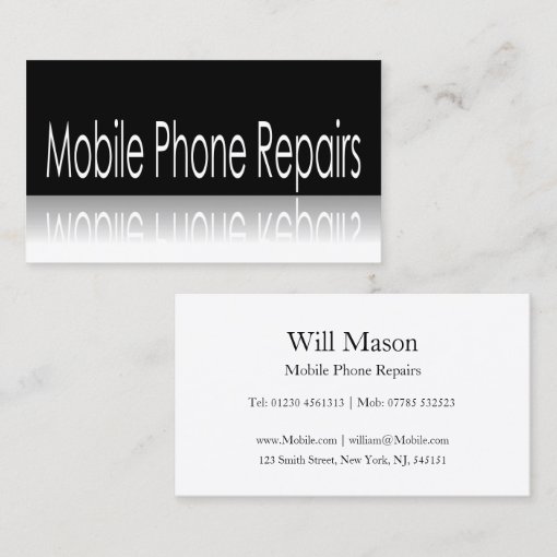 Reflective Text - Mobile Phone Repairs - Card | Zazzle