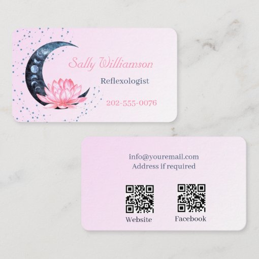 Reflexology QR Code Pink Lotus Flower Moon Business Card | Zazzle