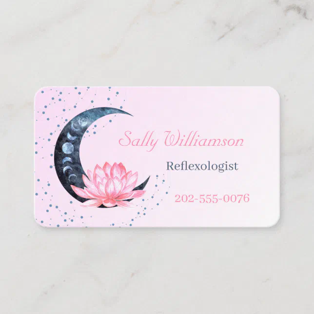 Reflexology QR Code Pink Lotus Flower Moon Business Card | Zazzle