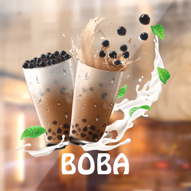 Refreshing Boba Tea Advertisement Front Window Cling | Zazzle