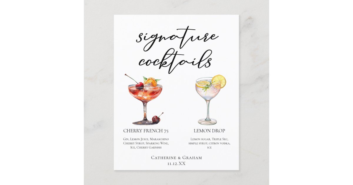 Refreshing Fruit Signature Cocktails Wedding Menu | Zazzle