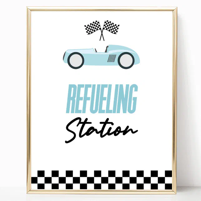 Refueling Station Blue Race Car Drink Table Sign | Zazzle