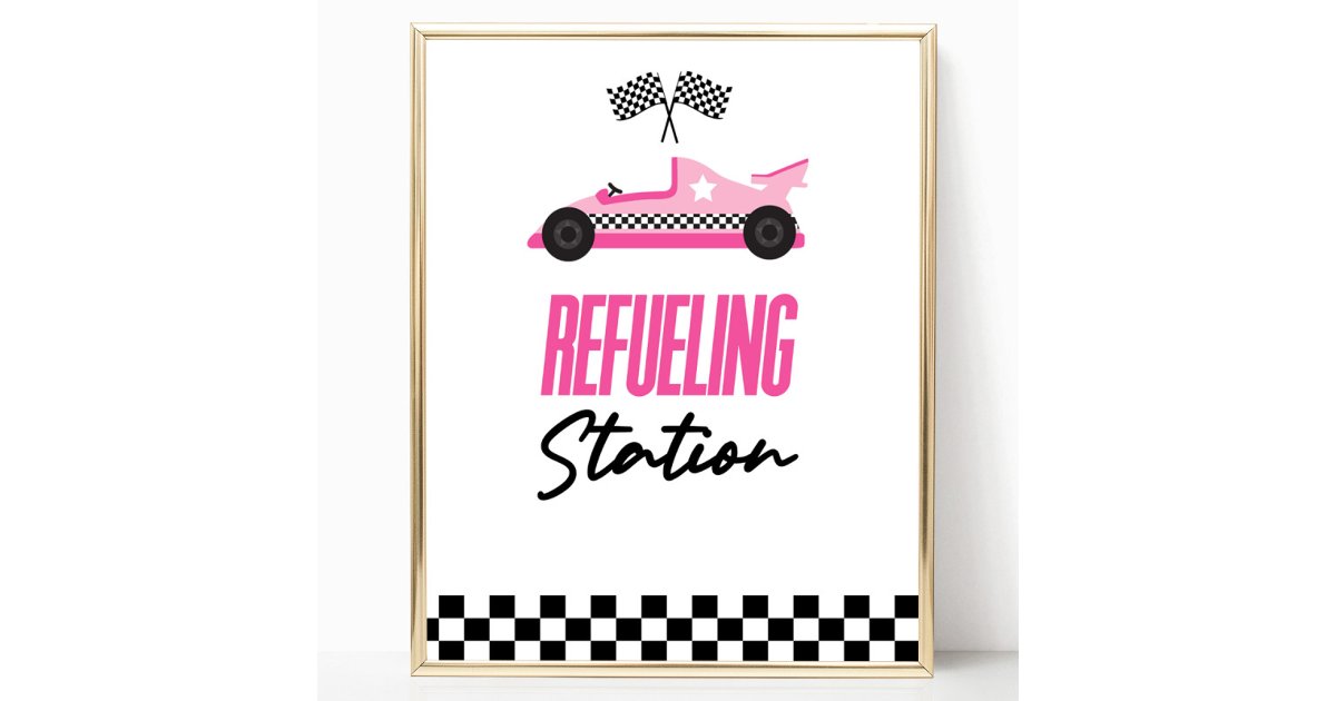 Refueling Station Pink Race Car Drink Table Sign | Zazzle