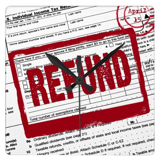 refund stamp on income tax form square wall clock | Zazzle.com