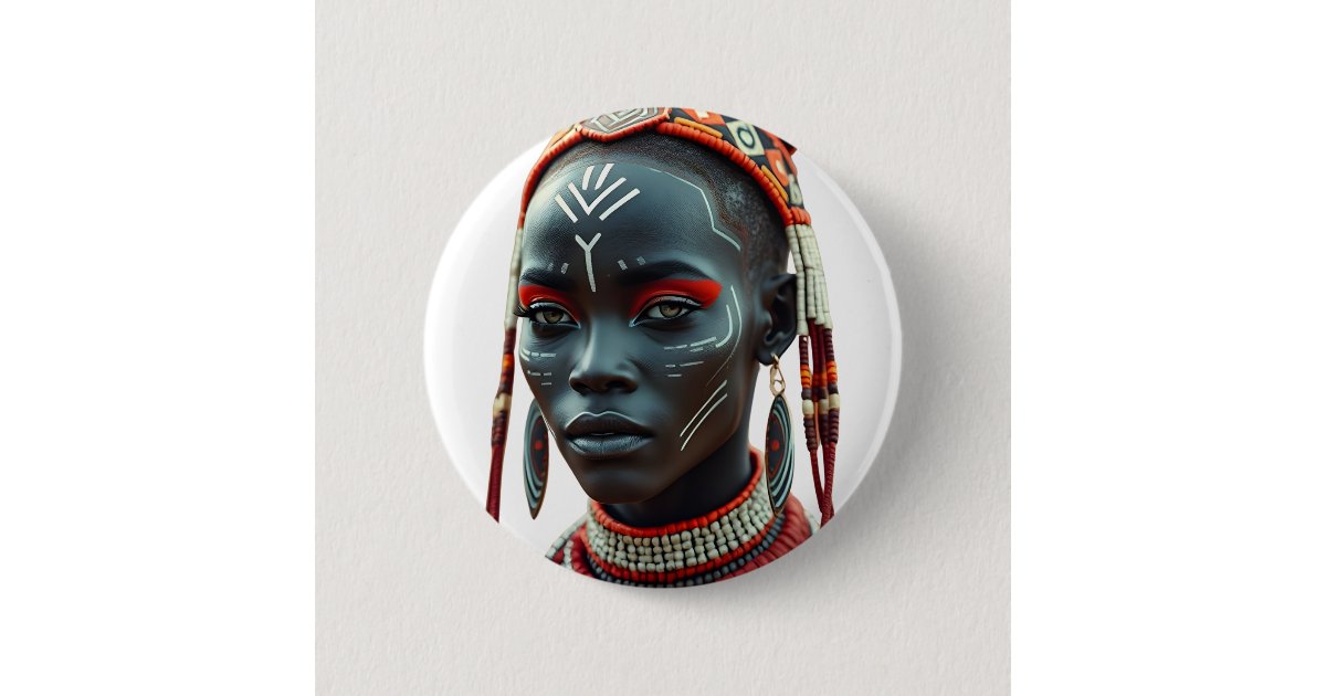 Regal African Tribal Beauty Tag | Afrocentric Button | Zazzle