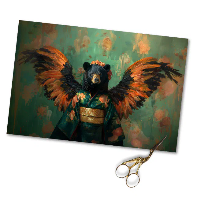 Regal Black Rustic Floral Bear Decoupage Tissue Paper | Zazzle