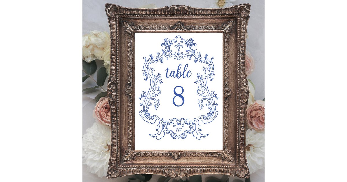 Regal Blue | Vintage Baroque Frame Table Number | Zazzle