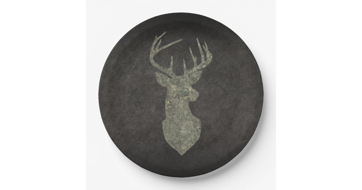 Regal Buck Trophy Deer Silhouette in Camouflage Paper Plates | Zazzle