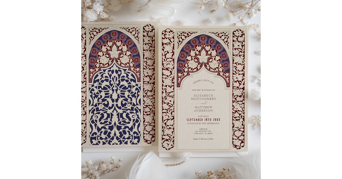 Regal Burgundy & Navy Lace Wedding Invitation | Zazzle