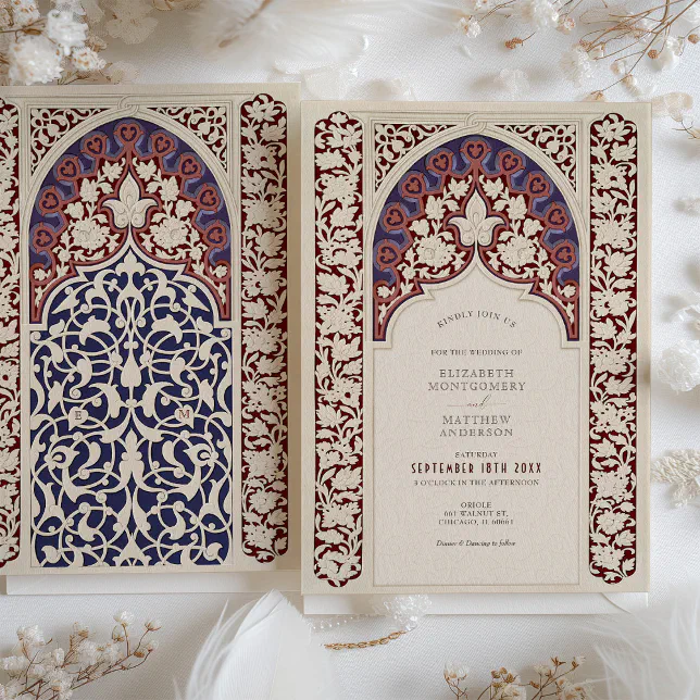 Regal Burgundy & Navy Lace Wedding Invitation | Zazzle