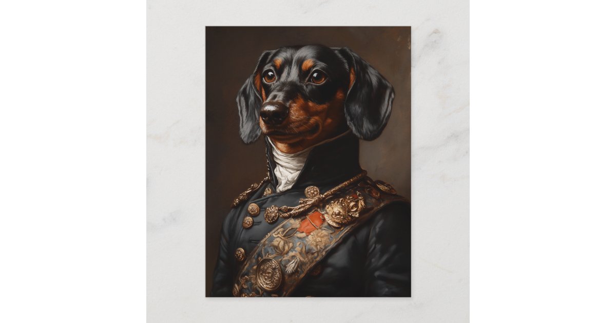 Regal Dachshund in Napoleonic Military Uniform Postcard | Zazzle