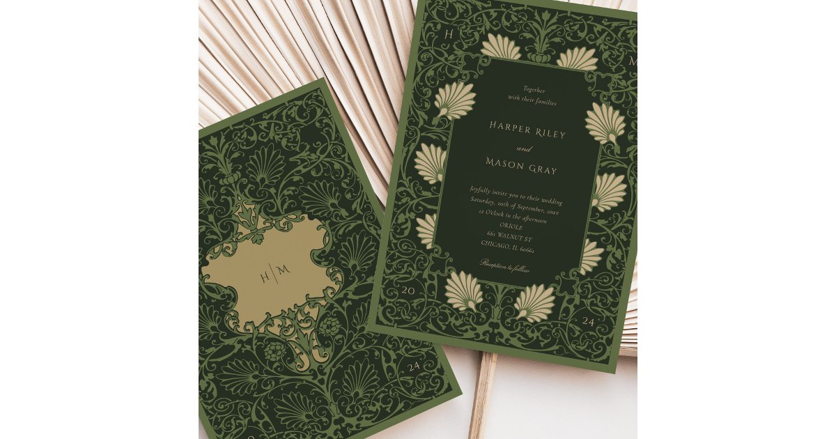 Regal Emerald Green Antique Gold Baroque Wedding Invitation | Zazzle