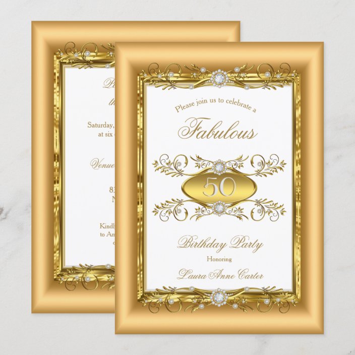 Regal Gold White Diamond Birthday Party Invitation | Zazzle.com