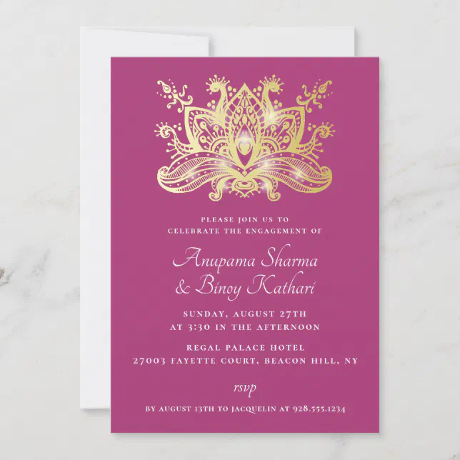 Regal Golden Indian Engagement Party Invitation | Zazzle