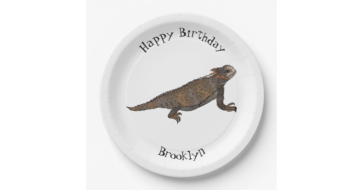 Regal horned lizard cartoon illustration paper plates | Zazzle
