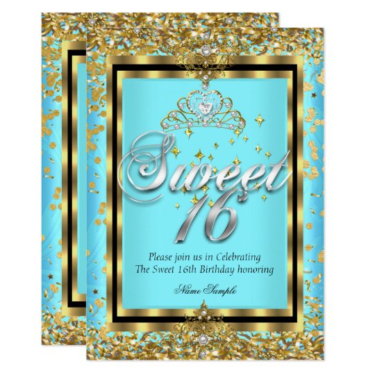 Regal Princess Sweet 16 Gold Teal Blue Party Invitation | Zazzle.com