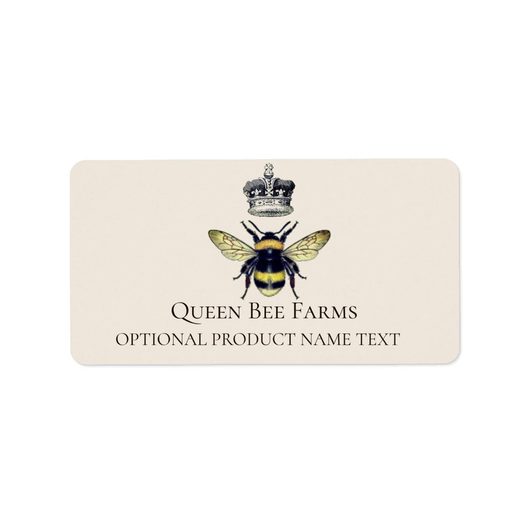 Regal queen Bee And Crown Label | Zazzle