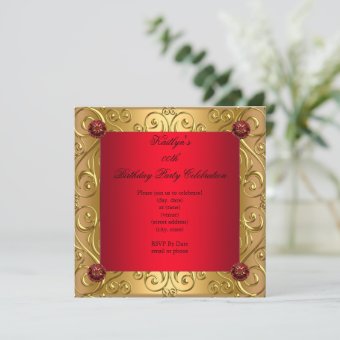 Regal Red Elegant Birthday Party Damask Gold Invitation | Zazzle