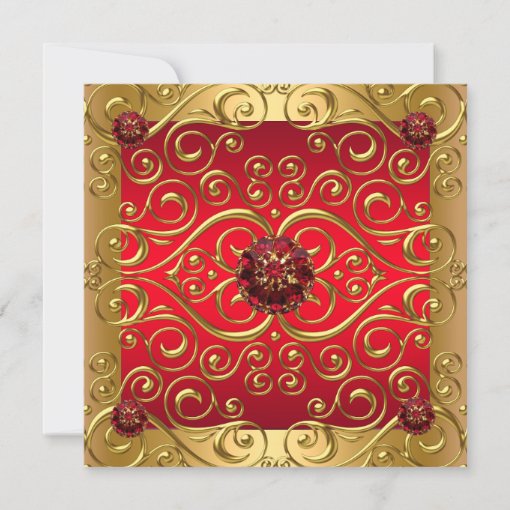 Regal Red Elegant Birthday Party Damask Gold Invitation | Zazzle