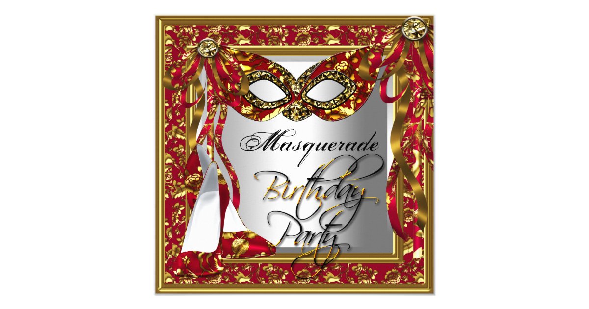 Regal Red Gold Damask Birthday Masquerade Party Invitation | Zazzle.com