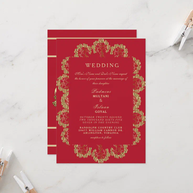 Regal Red & Gold Indian Style Wedding Invitation | Zazzle