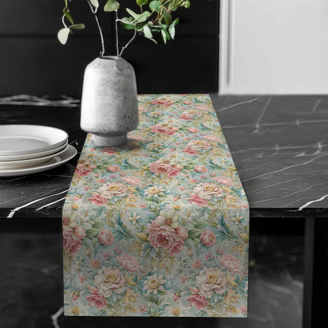 Regal Rococo Graceful Botanical Designs Long Table Runner | Zazzle