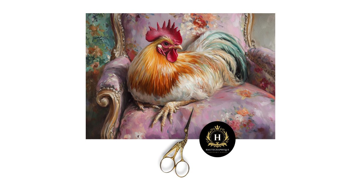 Regal Rooster on Vintage Floral Armchair Decoupage Tissue Paper | Zazzle