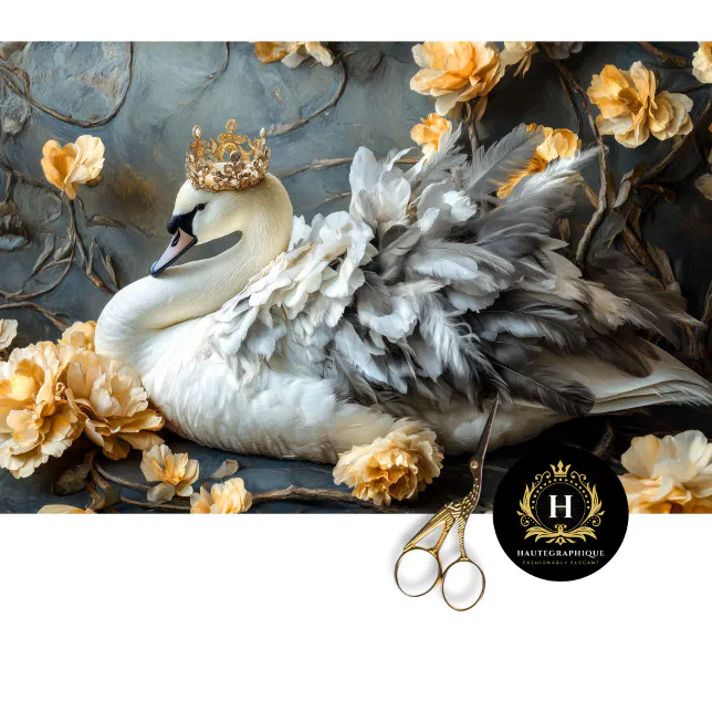 Regal White Swan Golden Crown Decoupage Tissue Paper | Zazzle