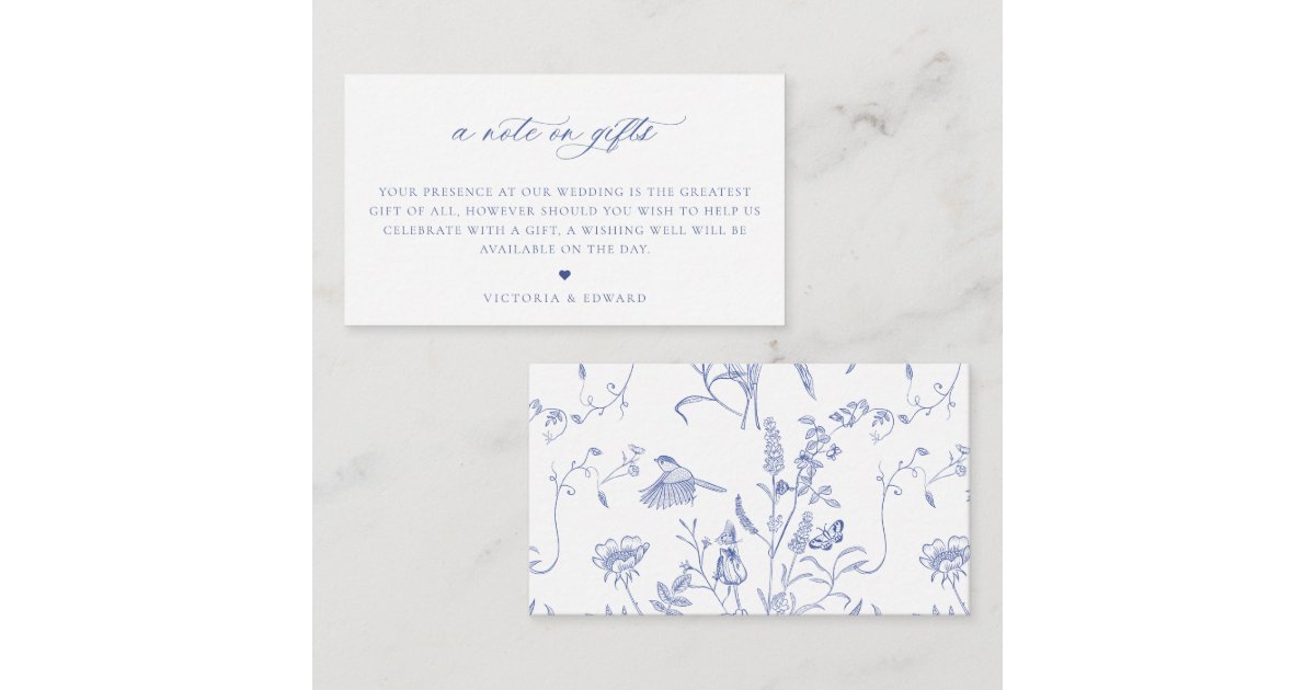 Regency Blue Floral A Note On Gifts Wedding Enclosure Card | Zazzle