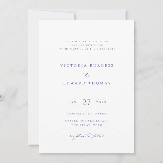 Regency Blue Floral Formal Wedding Invitation | Zazzle