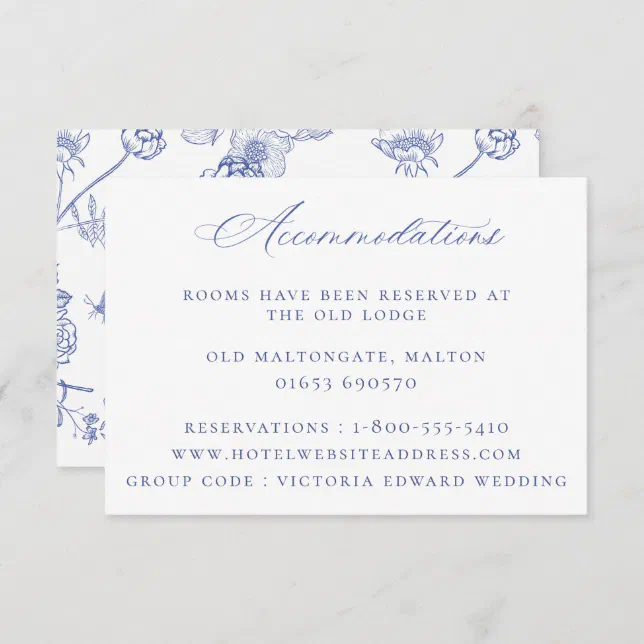 Regency Blue Floral Wedding Accommodations Card | Zazzle