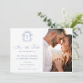 Regency Blue Monogram Crest Wedding Photo Save The Date | Zazzle