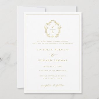 Regency Era Gold Crest Monogram Wedding Invitation | Zazzle