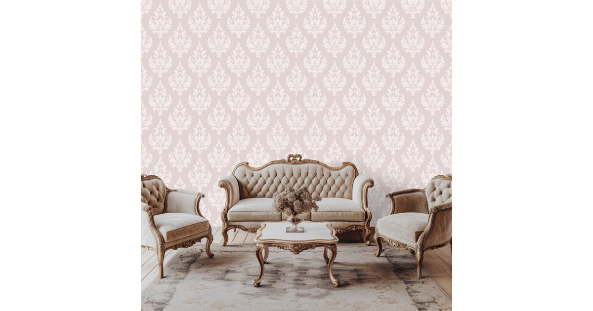Regency Era Inspired Damask Scroll Leafy Wallpaper Wallpaper | Zazzle