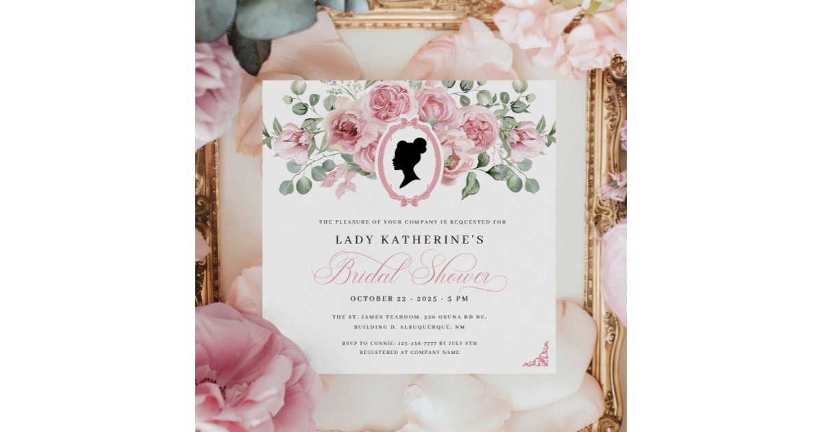 Regency Era Pink Floral Bridal Shower Invitation | Zazzle
