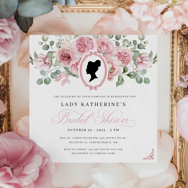 Regency Era Pink Floral Bridal Shower Invitation | Zazzle