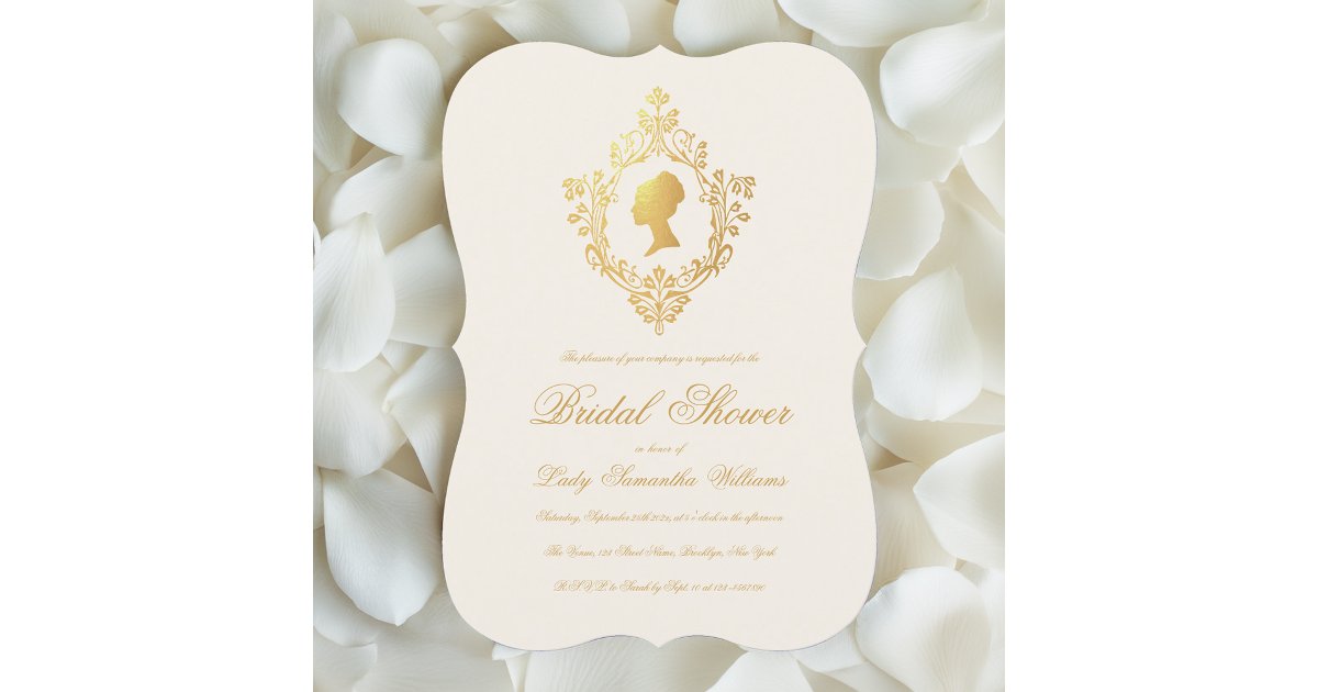 Regency Ivory Faux Gold Ornate Crest Bridal Shower Invitation | Zazzle