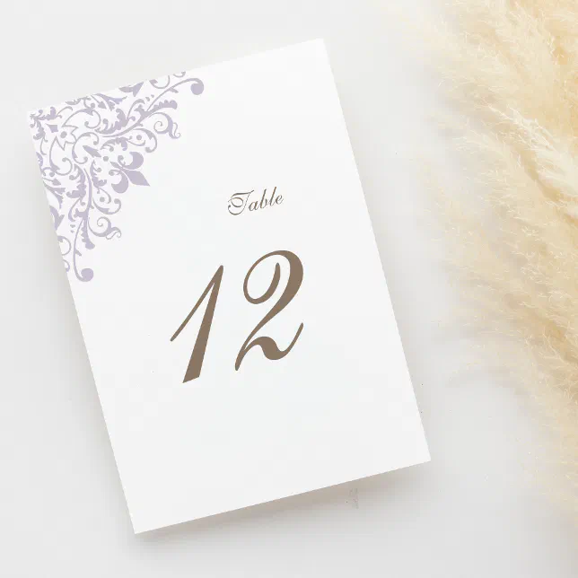 Regency Purple Fleur de Lis Pattern Wedding Table Number | Zazzle