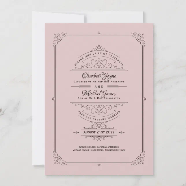 Regency Wedding Invitations Vintage Dusty Rose | Zazzle