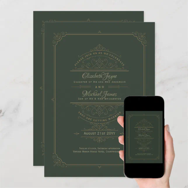 Regency Wedding Invitations Vintage Green | Zazzle