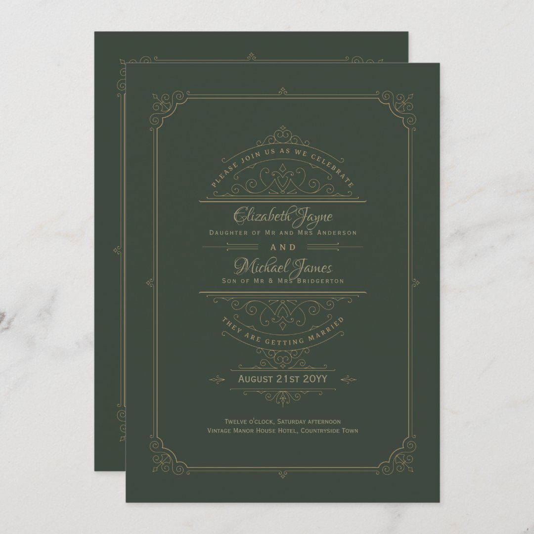 Regency Wedding Invitations Vintage Green | Zazzle