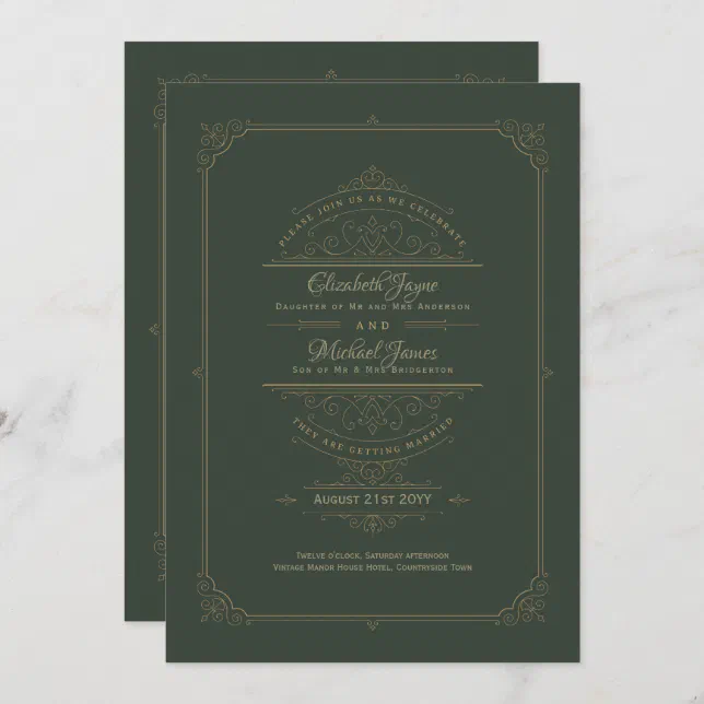 Regency Wedding Invitations Vintage Green | Zazzle
