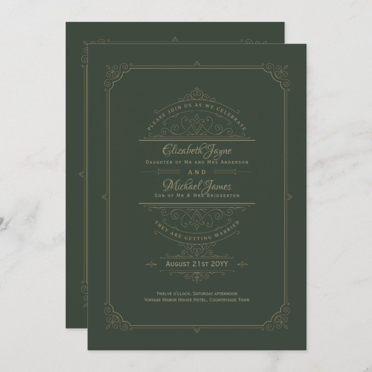 Regency Wedding Invitations Vintage Green | Zazzle